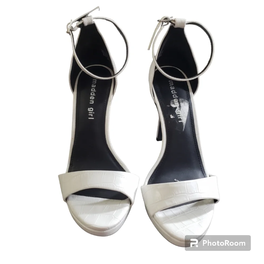 Madden Girl | Shoes | Madden Girl White Ankle Strap Stiletto Heels Peep ...